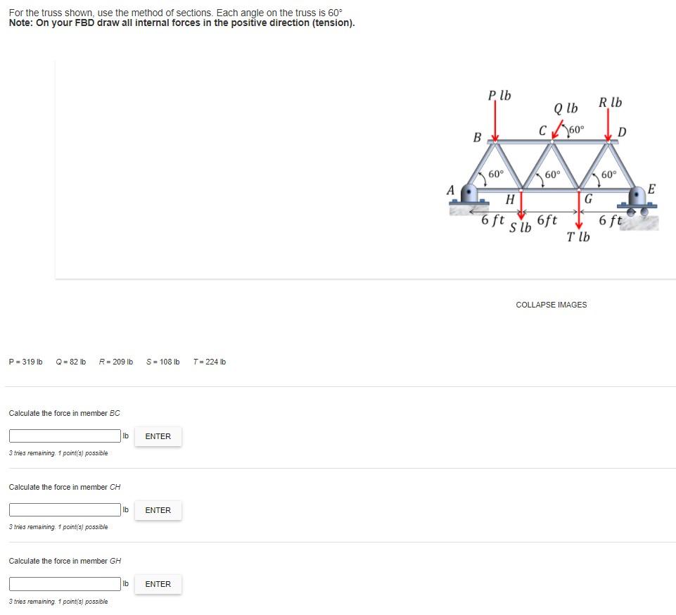Solved For the truss shown, use the method of sections. Each | Chegg.com