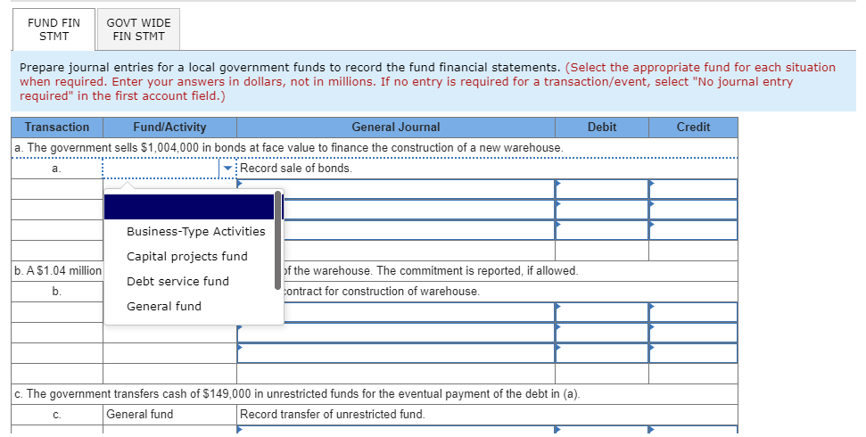 Solved Prepare journal entries for a local government to | Chegg.com