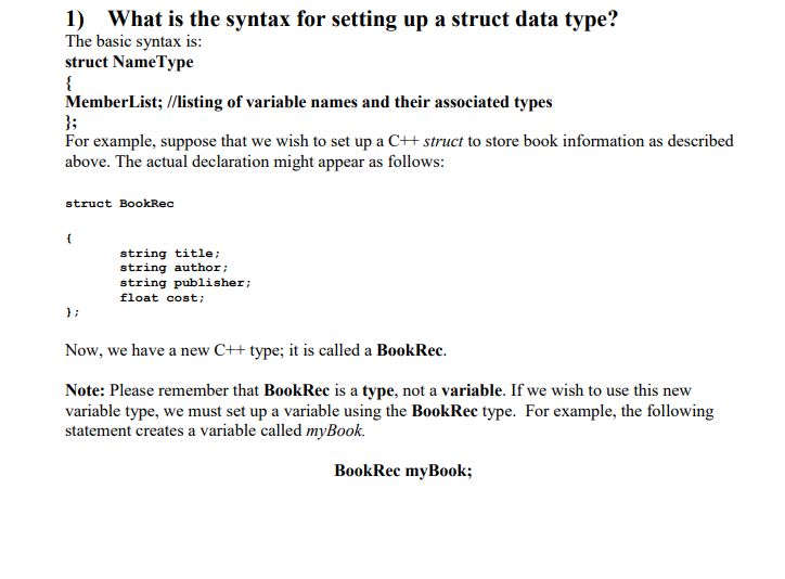 Solved What is the syntax for setting up a struct data | Chegg.com