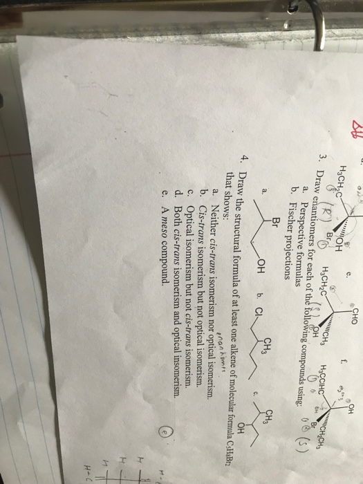 Solved CHO Он H3CH CH H3CH2 3. Draw enantiomers for each of | Chegg.com