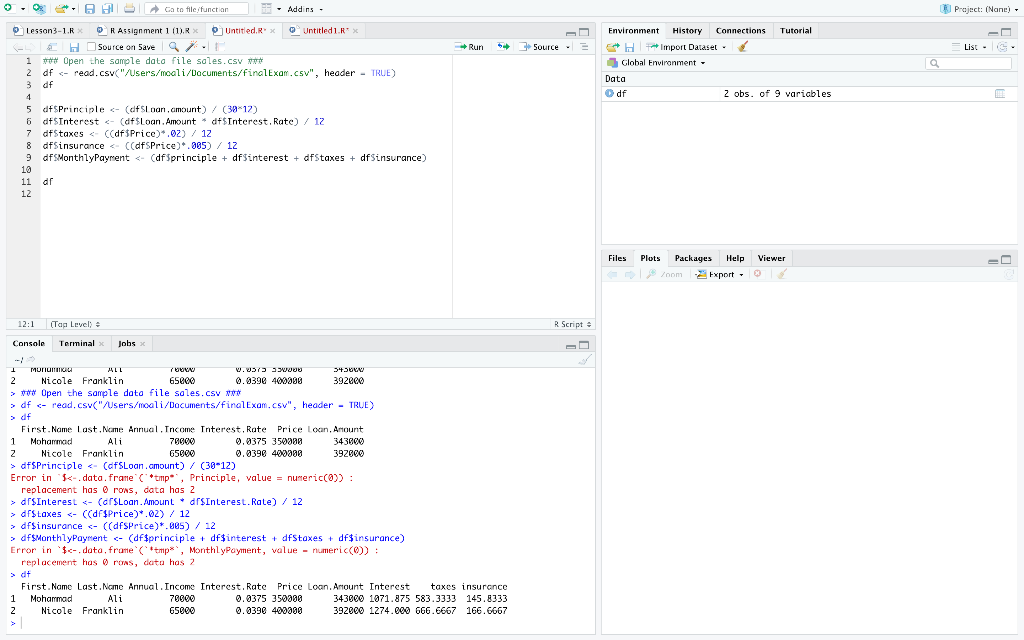 Solved R Can anyone tell me why some of my code didn't work | Chegg.com
