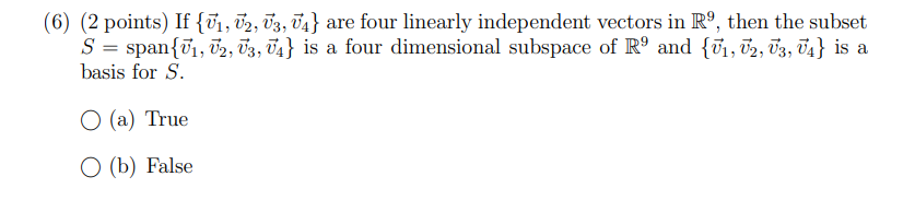 Solved (6) (2 points) If {v1,v2,v3,v4} are four linearly | Chegg.com