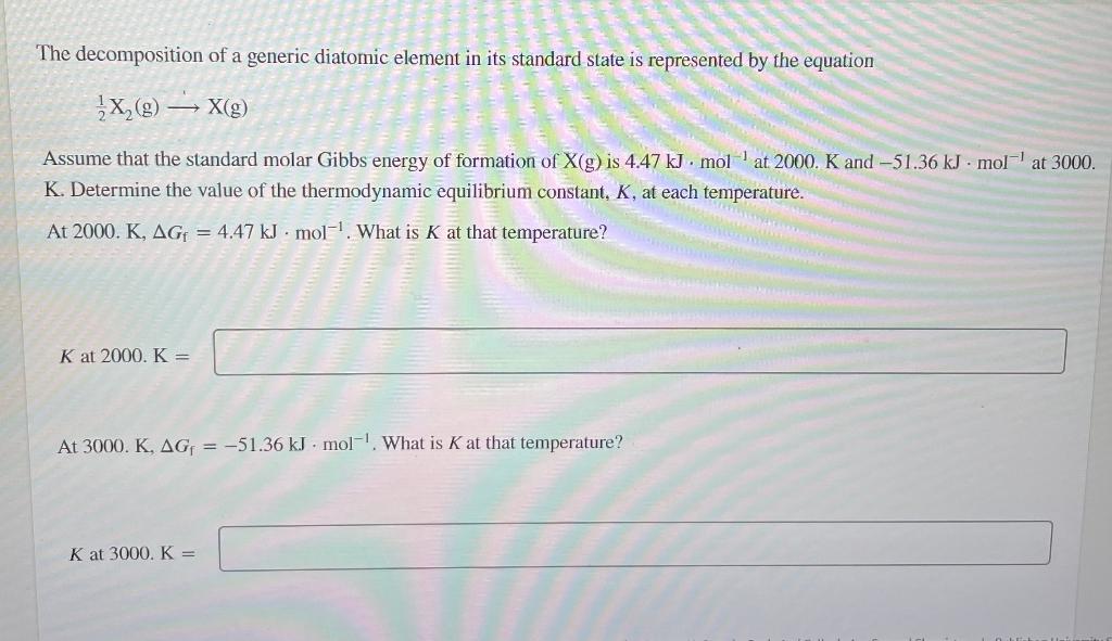 Solved The decomposition of a generic diatomic element in | Chegg.com