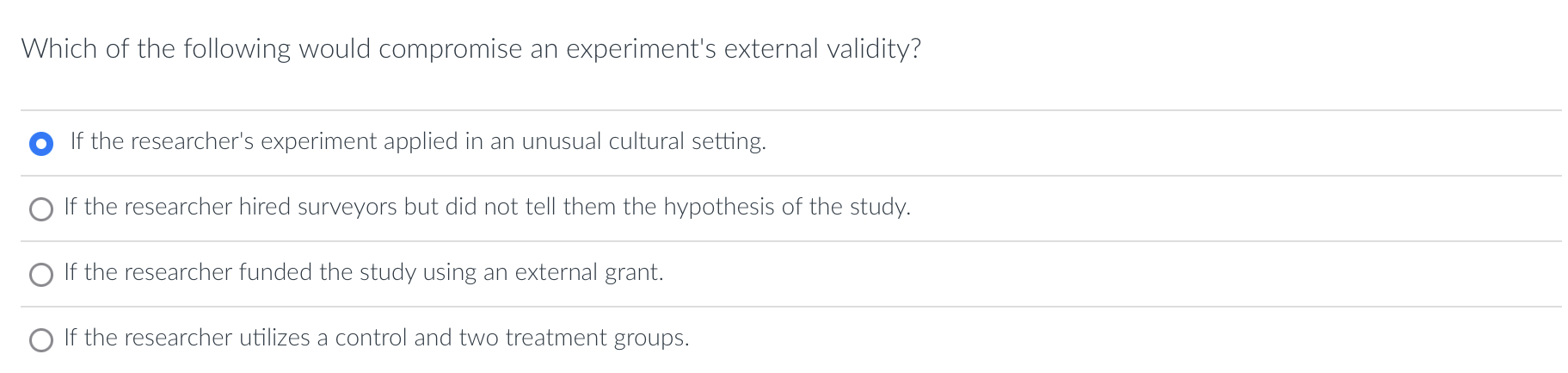 Solved Which of the following would compromise an | Chegg.com