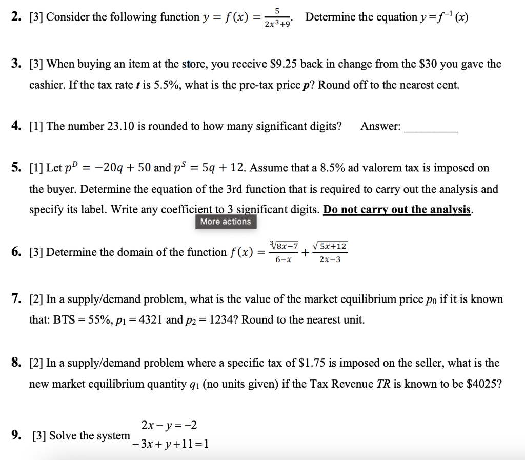 Solved 2 [3] Consider The Following Function Y F X