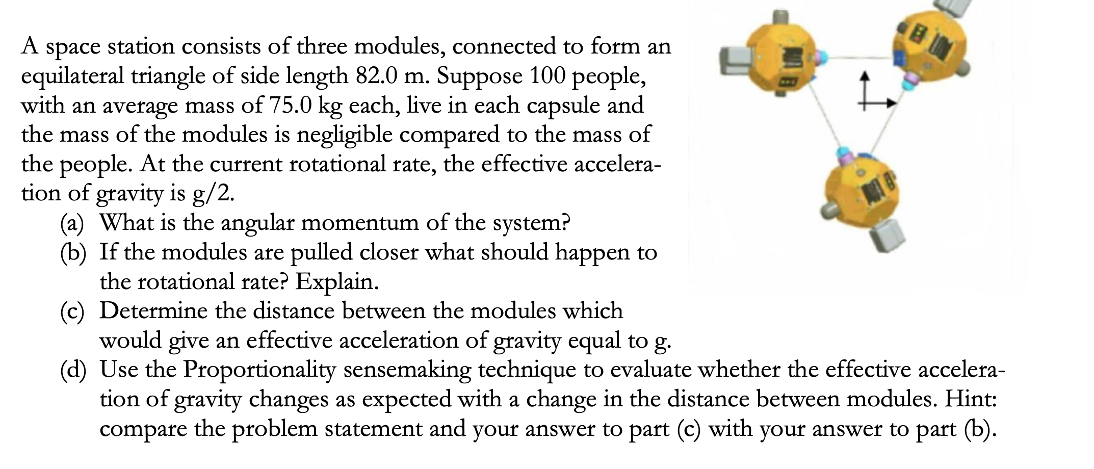 Solved A space station consists of three modules, connected | Chegg.com