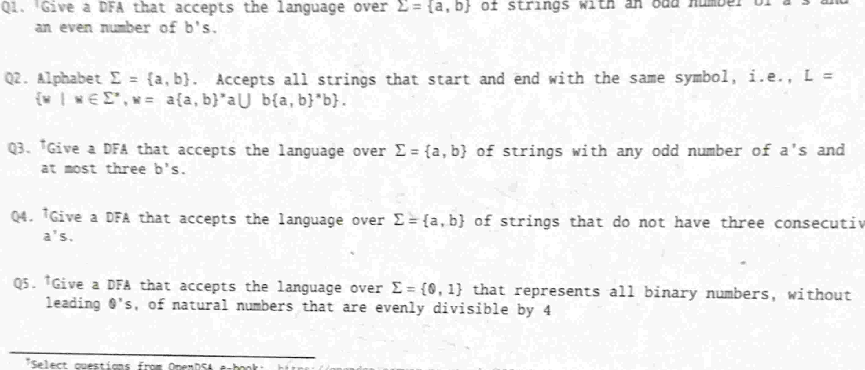 Q1. ﻿'Give a DFA that accepts the language over | Chegg.com