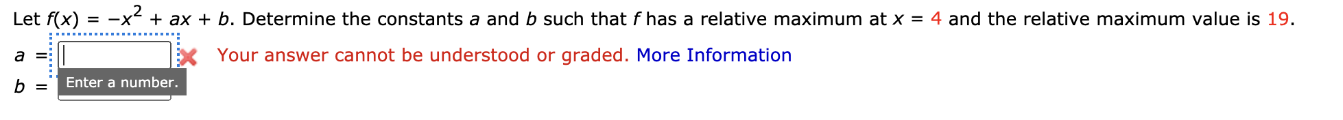 Solved Let f(x)=−x2+ax+b. Determine the constants a and b | Chegg.com