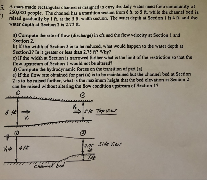 Solved 3. man-made rectangular channel is designed to carry | Chegg.com