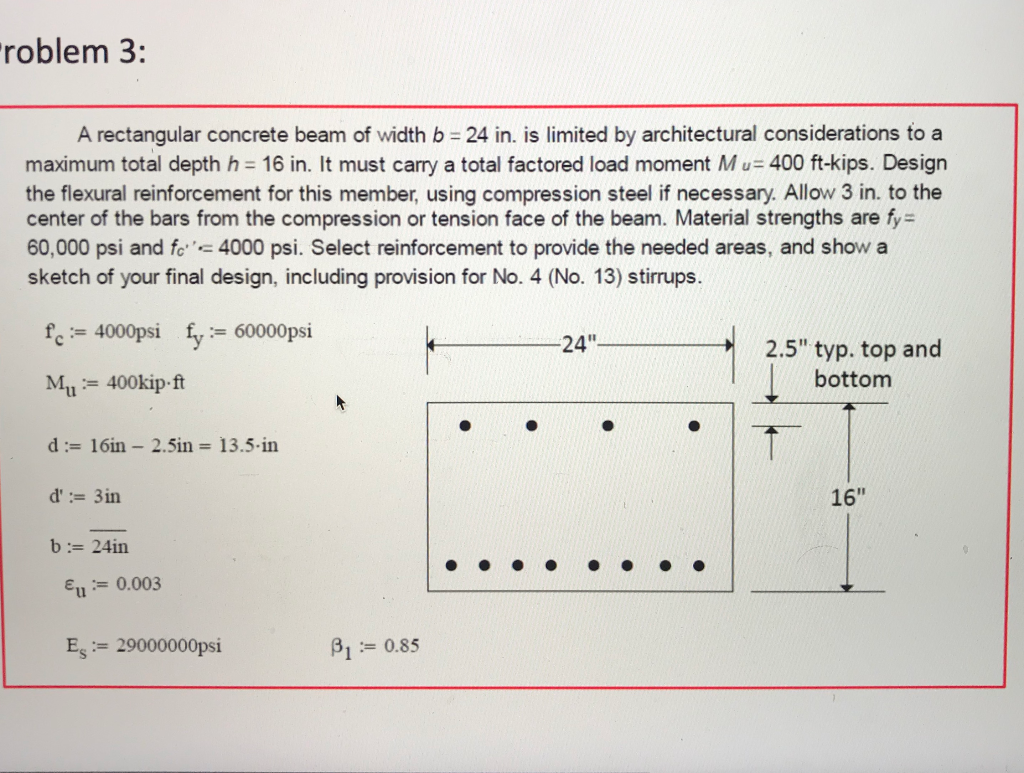 Solved roblem 3: A rectangular concrete beam of width b 24 | Chegg.com