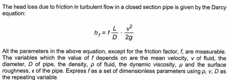 Solved helpThe head loss due to friction in turbulent flow | Chegg.com