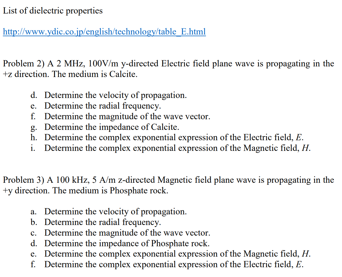 Solved List of dielectric properties | Chegg.com
