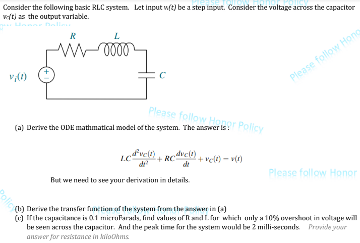 Solved Consider the following basic RLC system. Let input | Chegg.com