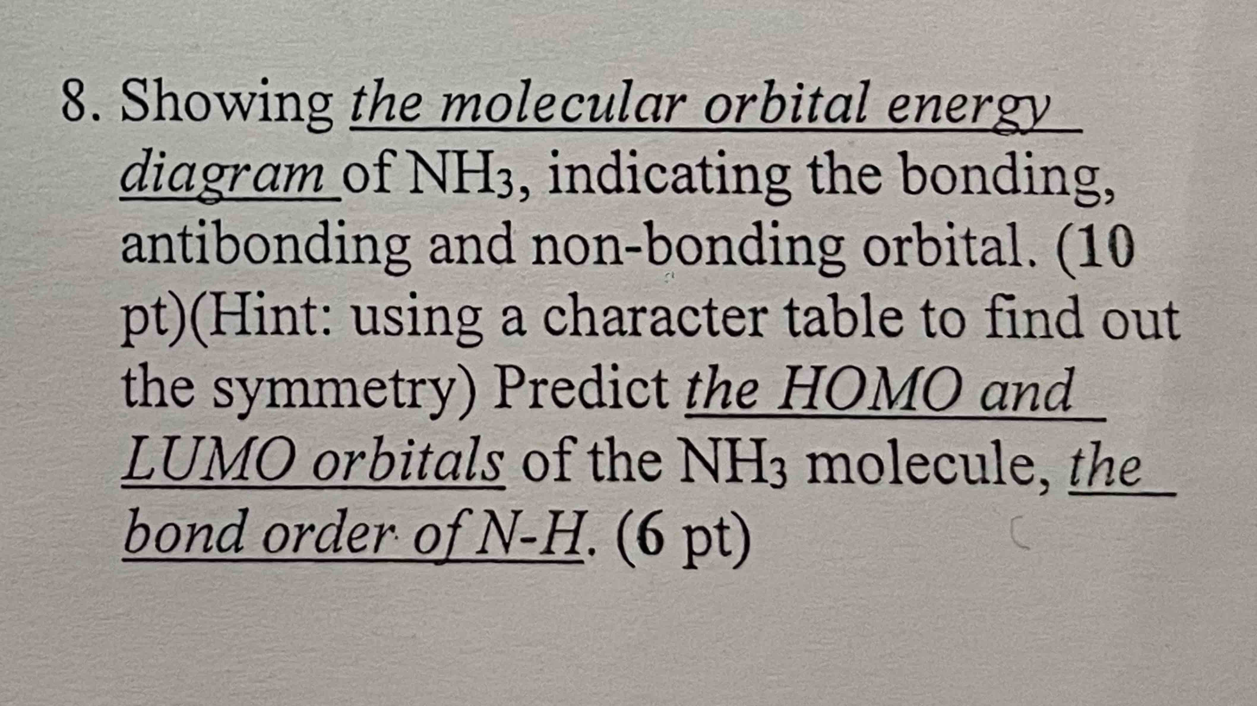 Solved Showing the molec orbital energydiagram of NH3, | Chegg.com
