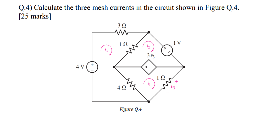 Solved Q.4) Calculate the three mesh currents in the circuit | Chegg.com