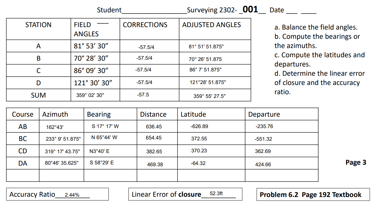 Solved balance the latitudes and departures by use of the | Chegg.com