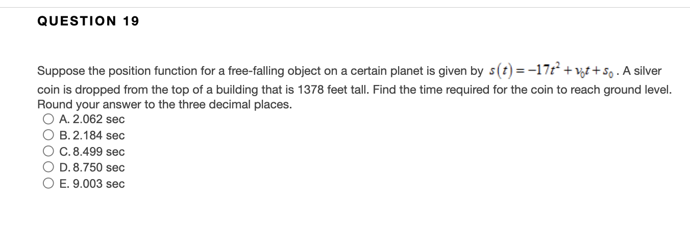 Solved Suppose the position function for a free-falling | Chegg.com