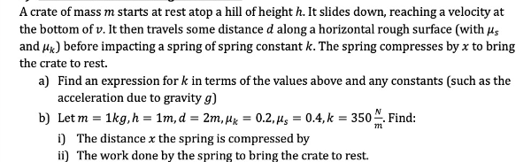 Solved A crate of mass m starts at rest atop a hill of | Chegg.com