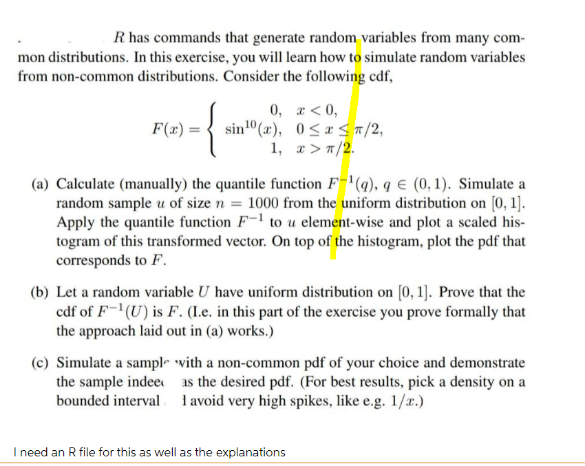 Solved R Has Commands That Generate Random Variables From 3999