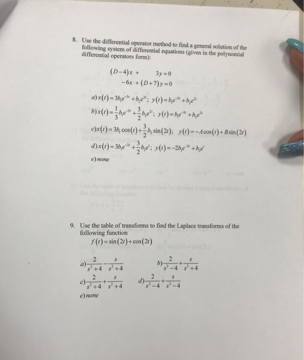 Solved 8. Use the differential operator method to find a | Chegg.com