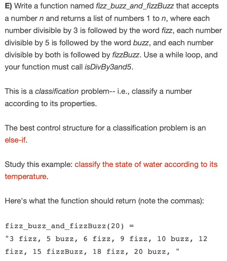 Solved E) Write a function named fizz_buzz_and_fizzBuzz that | Chegg.com