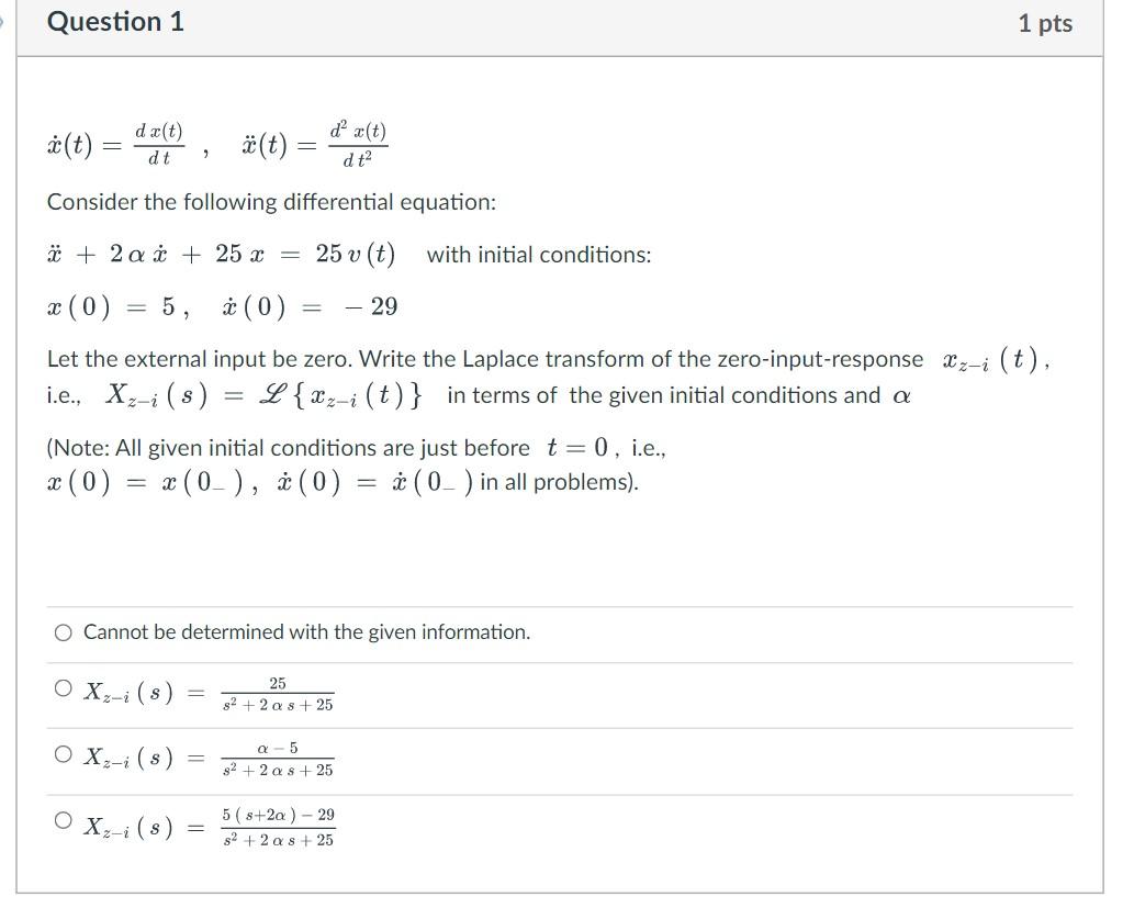 Solved x˙(t)=dtdx(t),x¨(t)=dt2d2x(t) Consider the following | Chegg.com