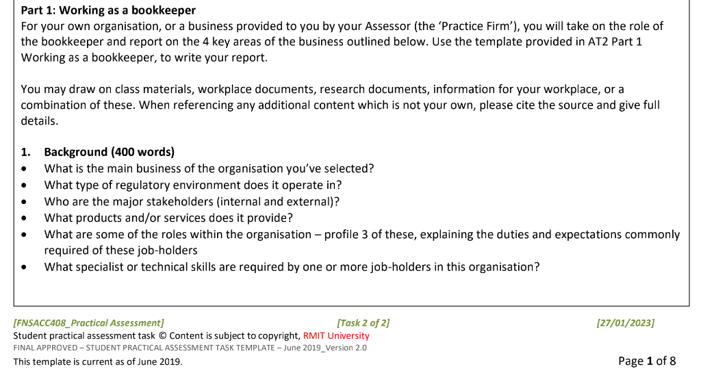 Solved Part 1: Working as a bookkeeper For your own | Chegg.com