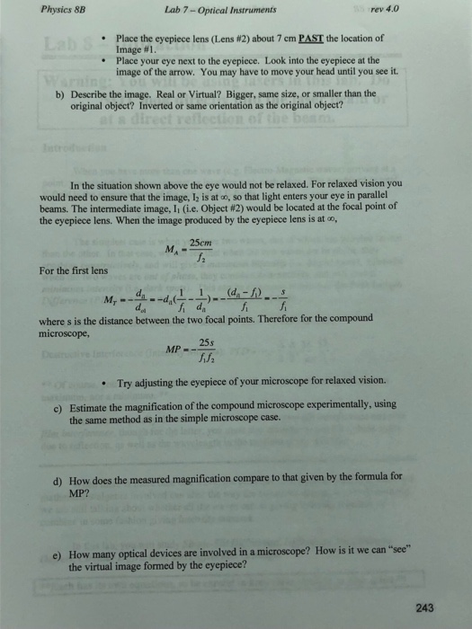 Solved Physics 8B Lab 7- Optical Instruments rev 4.0 Part | Chegg.com