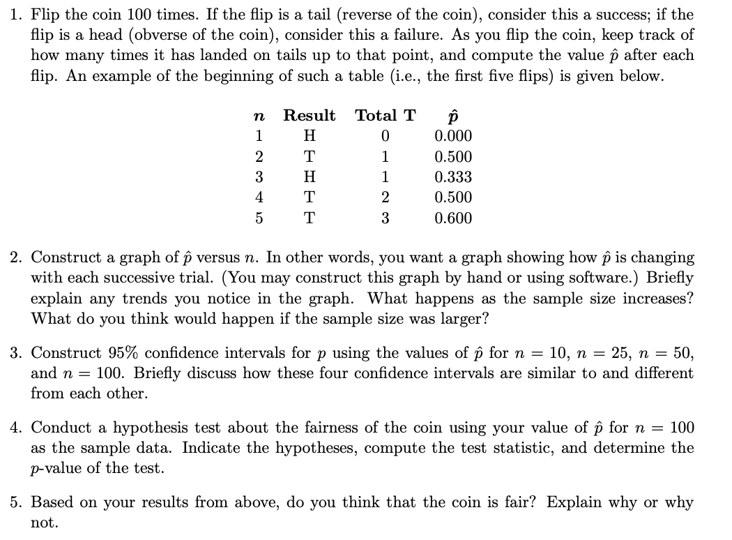 Solved 1. Flip the coin 100 times. If the flip is a tail | Chegg.com