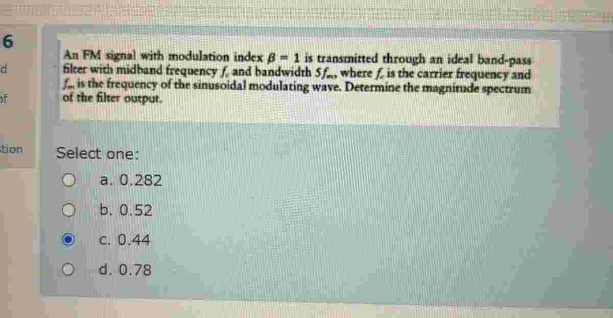 Solved An FM ﻿signal with modulation index β=1 is | Chegg.com