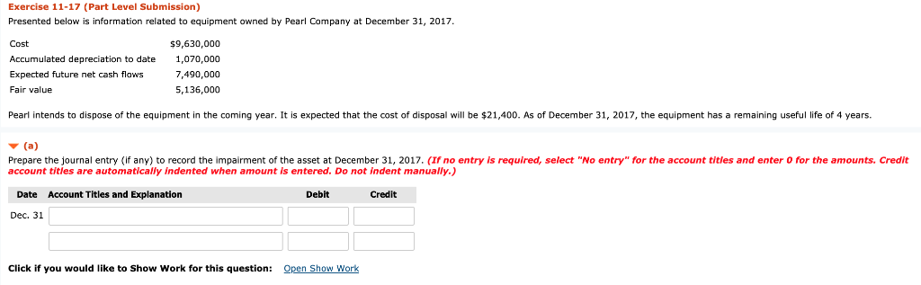 Solved Exercise 11-17 (Part Level Submission) Presented | Chegg.com