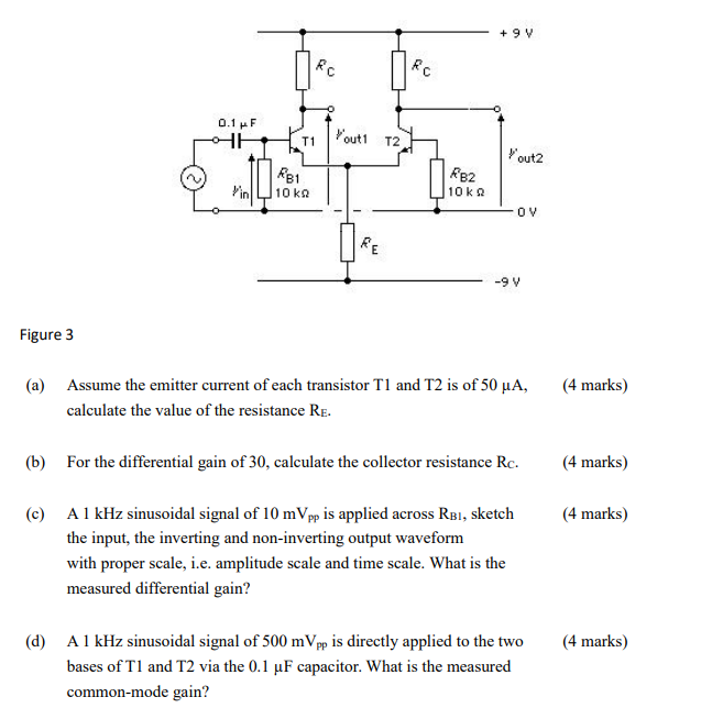Solved + 9V 0.1 F 호두 T1 Yout1 T2 out2 RB1 RB2 Pin 10 k 10k 2 | Chegg.com