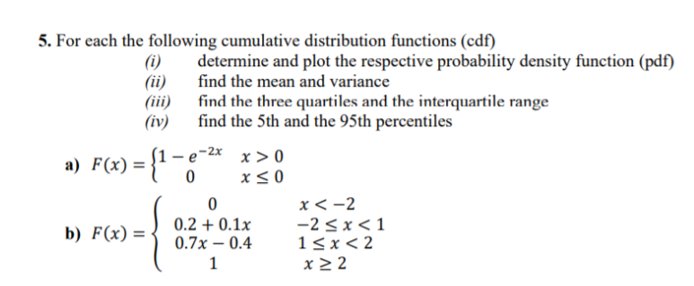 Solved 5. For each the following cumulative distribution | Chegg.com