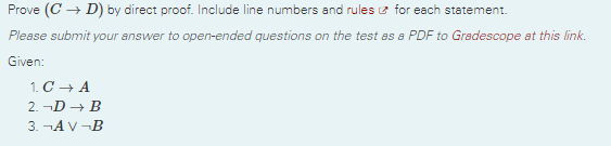 Solved Prove (C → D) by direct proof. Include line numbers | Chegg.com