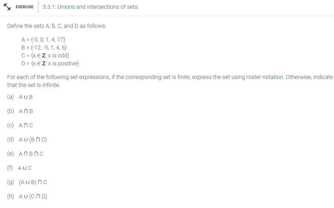 Solved EXERCISE 3.3.1: Unions and intersections of sets. | Chegg.com