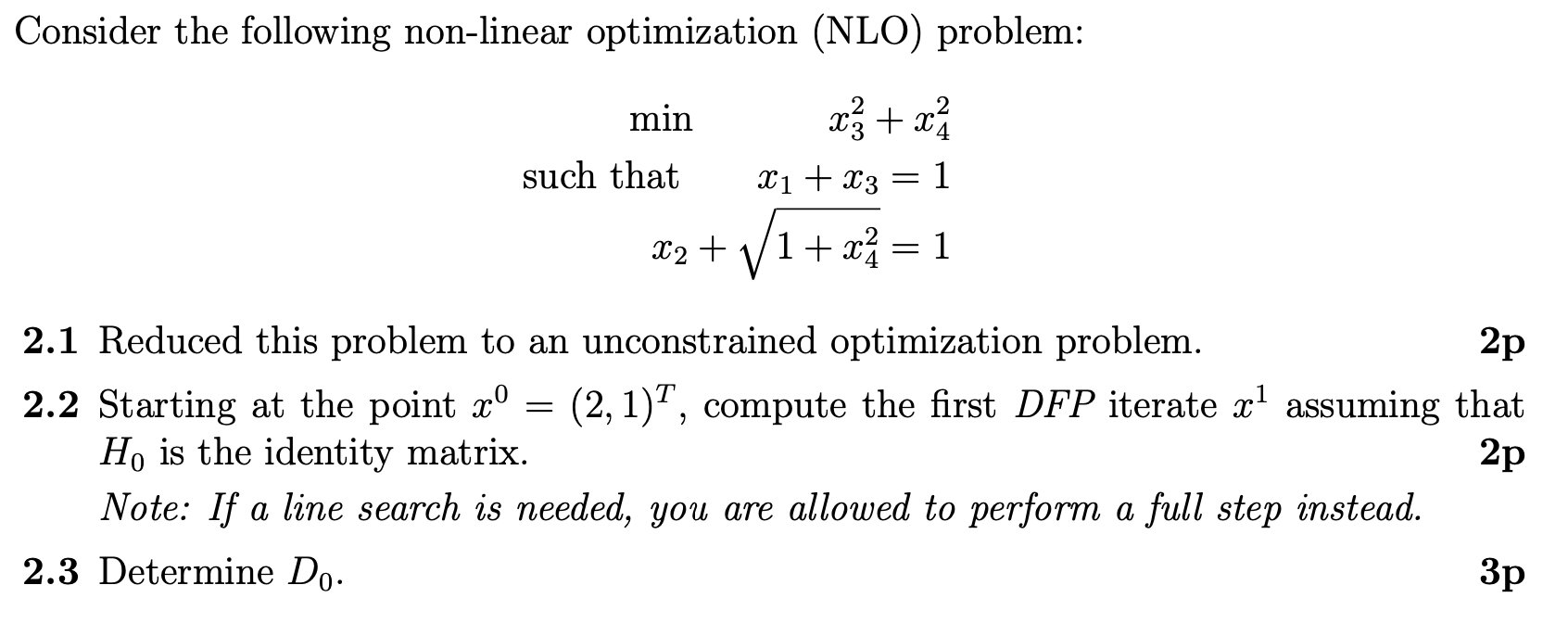 Consider the following non-linear optimization (NLO) | Chegg.com