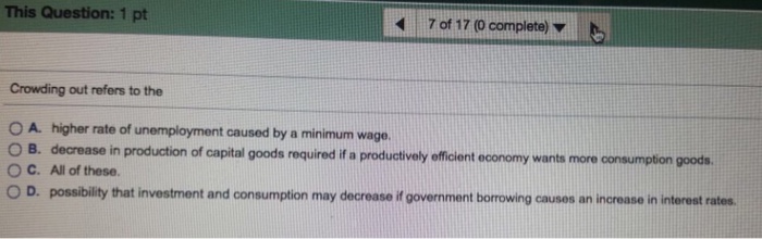 Solved Crowding out refers to the A. higher rate of | Chegg.com
