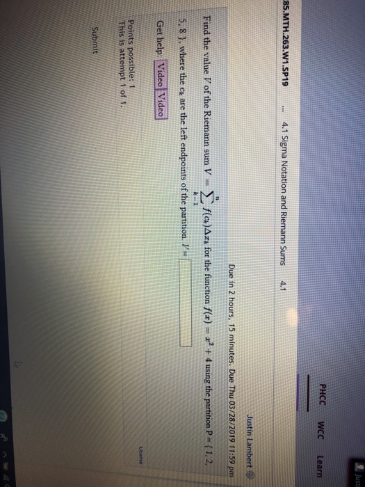 Solved PHCC WCC Learn 85.MTH.263.W1.SP19 .4.1 Sigma Notation | Chegg.com
