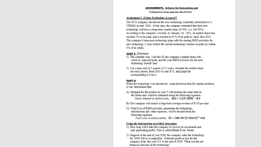 Solved ssignment 1. (Using Technolo The XYZ company | Chegg.com