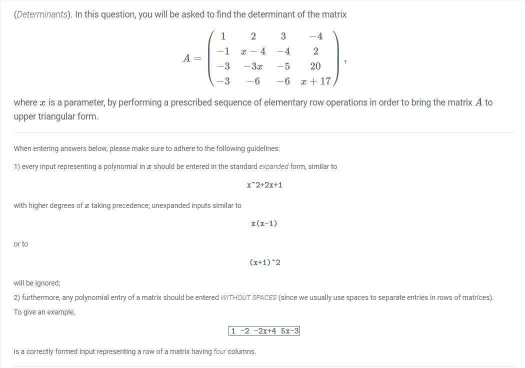 Solved (Determinants). In this question, you will be asked | Chegg.com