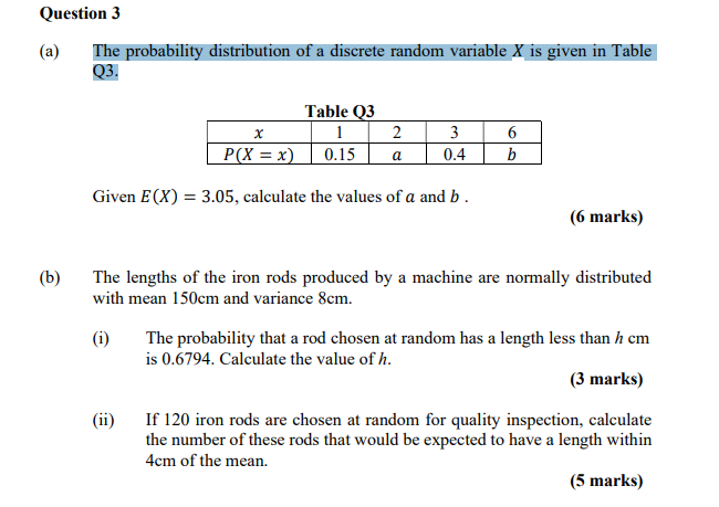 Solved The probability distribution of a discrete random | Chegg.com