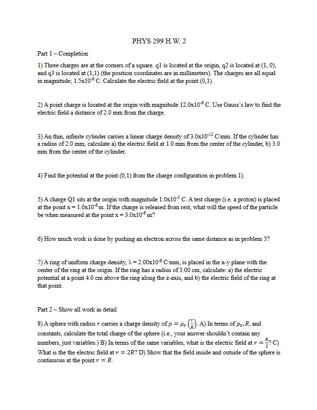 Solved PHYS 299 ﻿H.W. 2 ﻿A thin ring of radius r ﻿is placed | Chegg.com