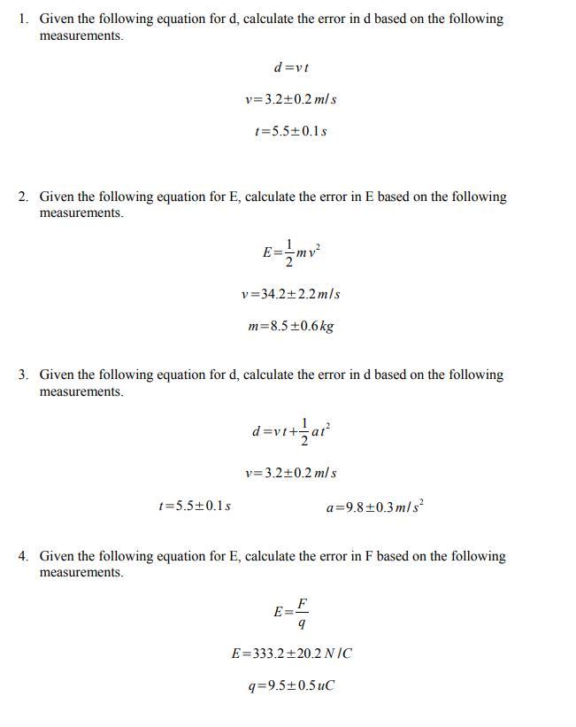 Solved 1. Given the following equation for d, calculate the | Chegg.com