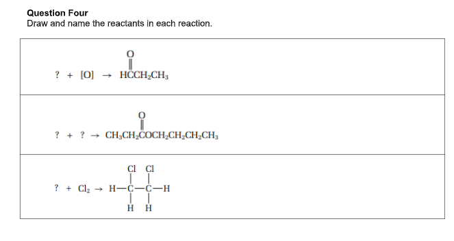 Solved Question Four Draw and name the reactants in each | Chegg.com