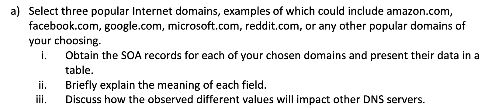 Solved a) Select three popular Internet domains, examples of | Chegg.com