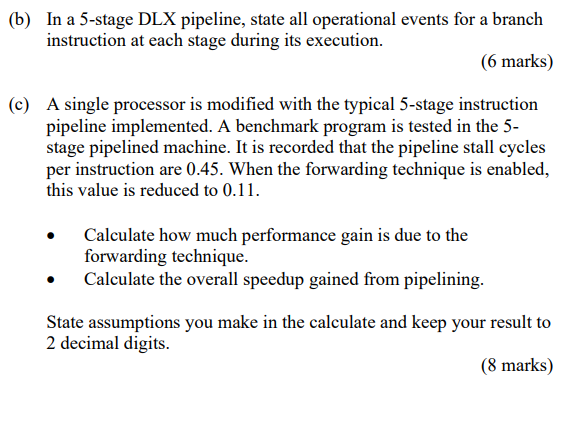Solved (b) In a 5-stage DLX pipeline, state all operational | Chegg.com