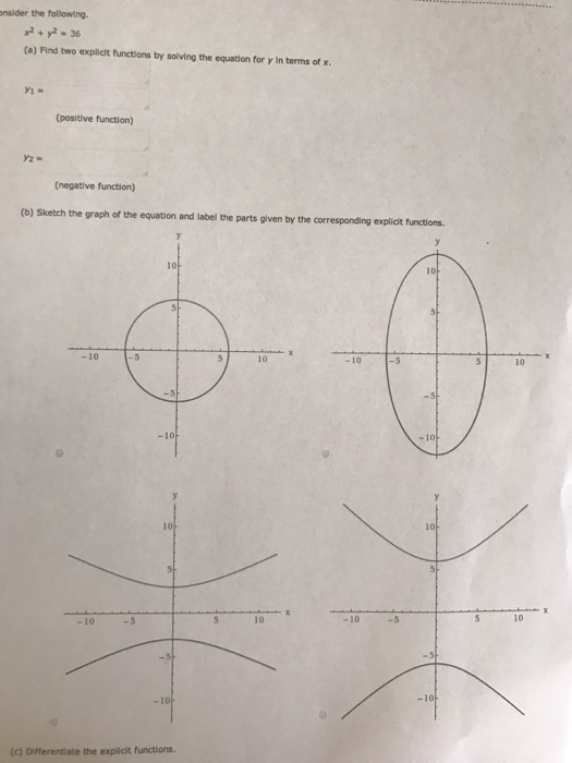 Solved Consider the following. x^2 + y^2 = 36 (a) Find two | Chegg.com