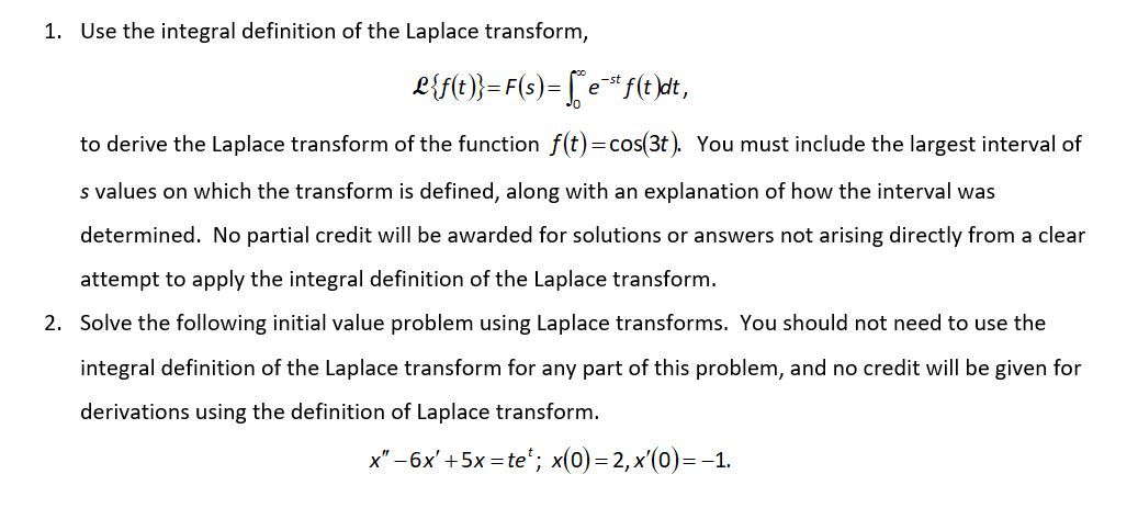 Solved 1. Use the integral definition of the Laplace | Chegg.com