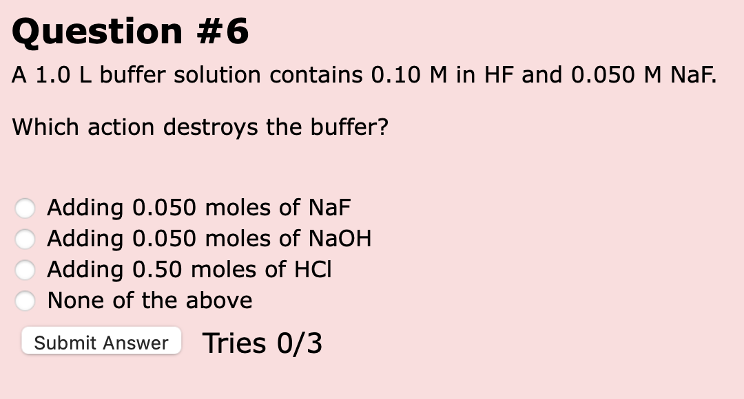 Solved Question #6 A 1.0 L buffer solution contains 0.10 M | Chegg.com