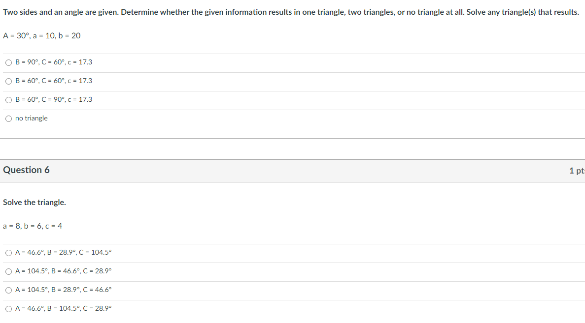 Solved Two sides and an angle are given. Determine whether | Chegg.com